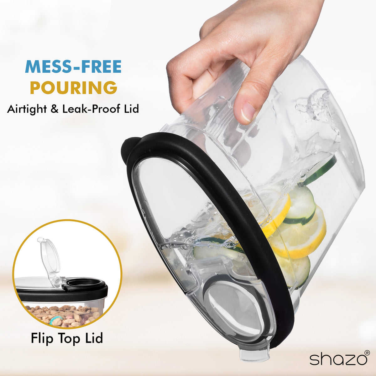 Shazo 3 PC Cereal Containers (5.2L, 2.8L, 1.2L) - Airtight Set | Shazo